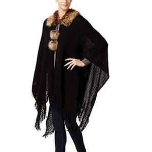 Cejon | Sweaters | Cejon Faux Fur Cardigan Sweater Black Shawl Poncho ...